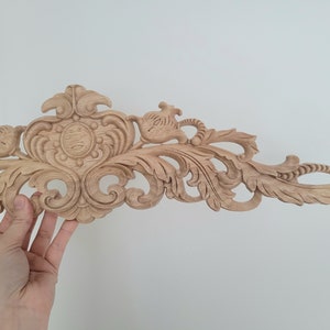 Large Horizontal Pine Colour Varnished Carved Wood Pediment for ...
