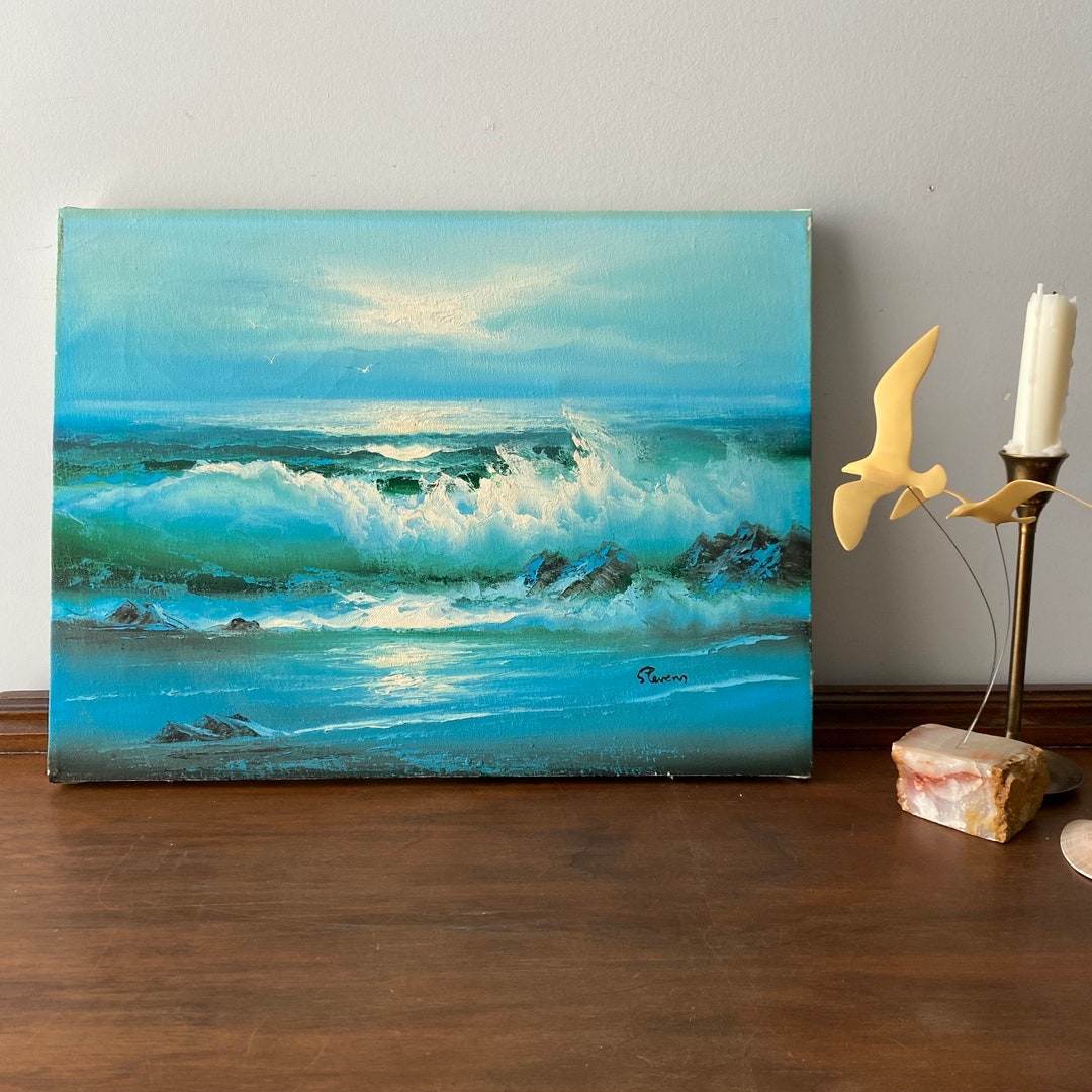 Vintage Original Ocean Waves Oil Painting, Signed by Artist, 16 X 12 ...