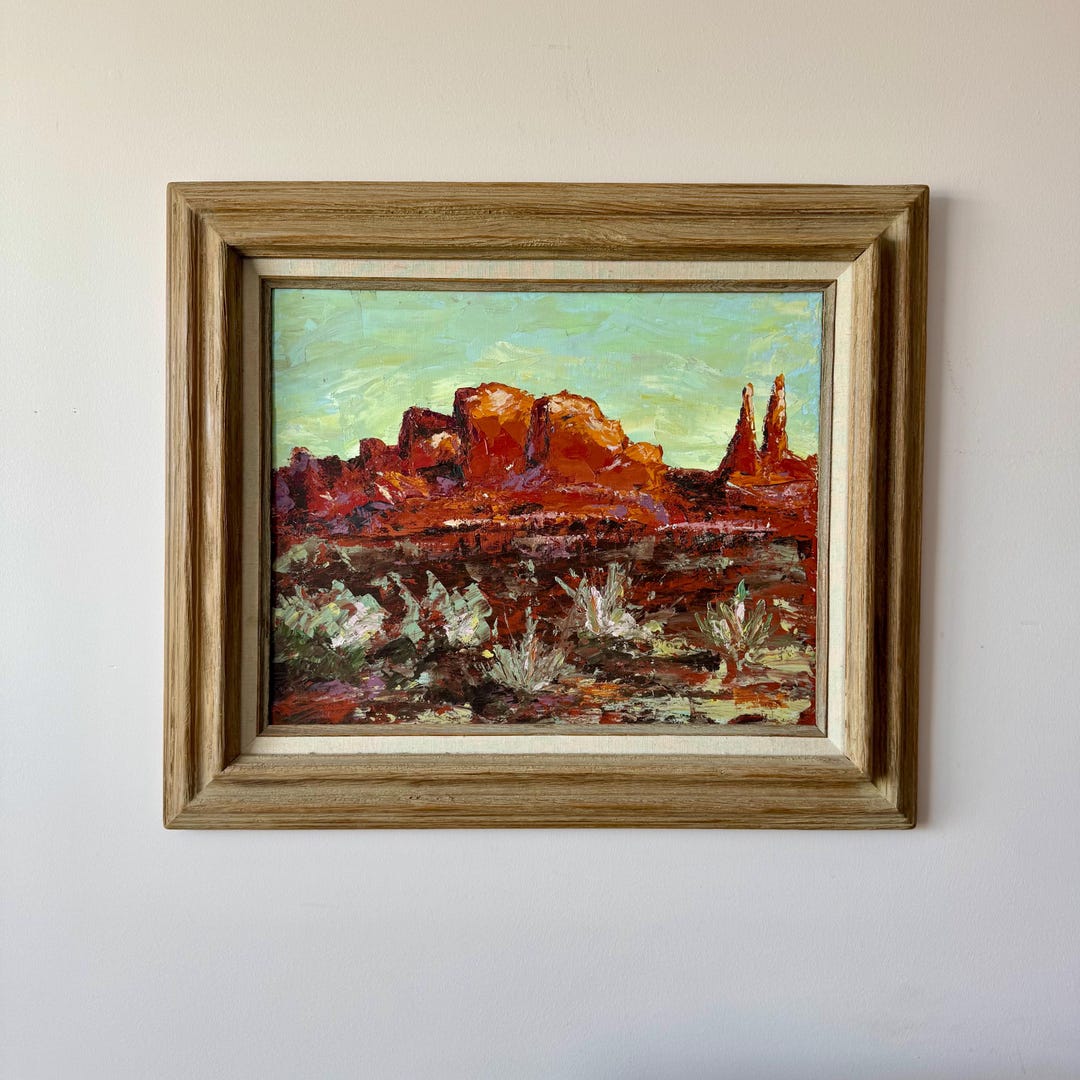 Vintage Abstract Red Rock Painting, Southwestern US, Vintage Original ...