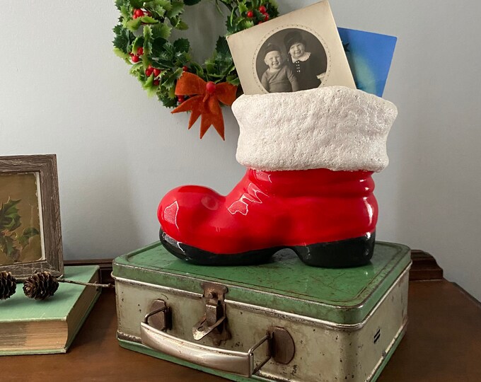 Vintage Santa Claus Boot Planter | Vintage Hand Painted Ceramic Santa ...