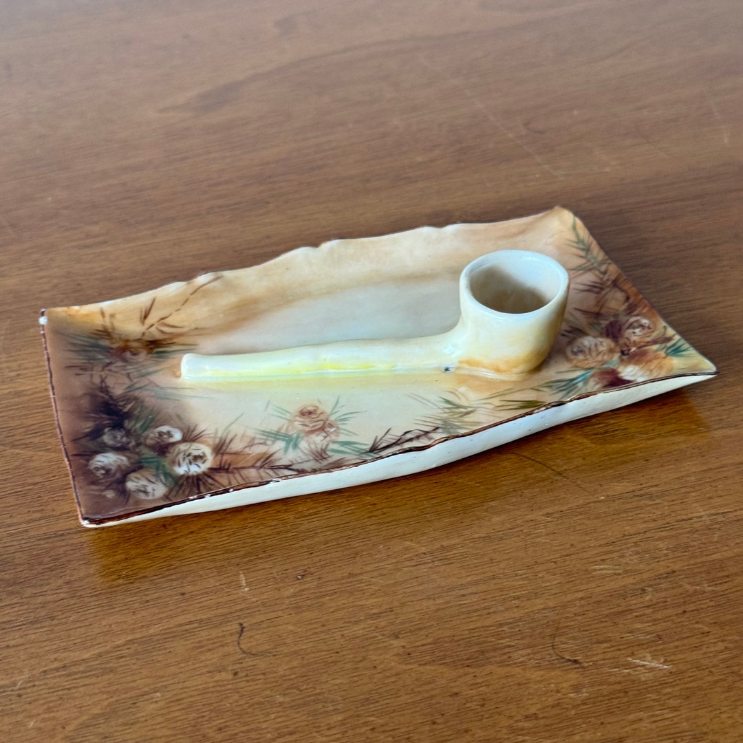Vintage Ceramic Pipe Dish, Ashtray With Hand Painted Pine Cones ...
