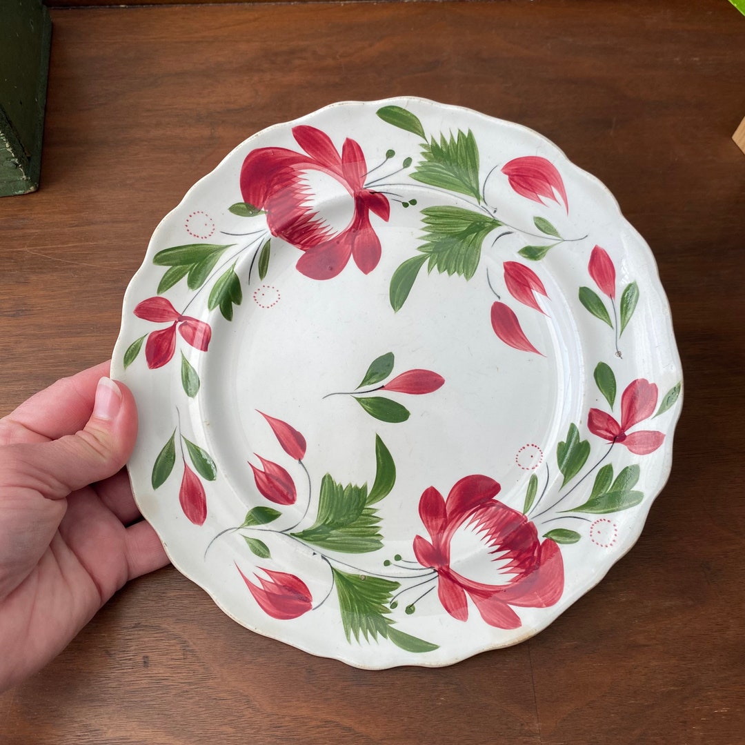Antique Adams Pottery Plate, 8 1/2", Rose Flower With Green Leaves ...