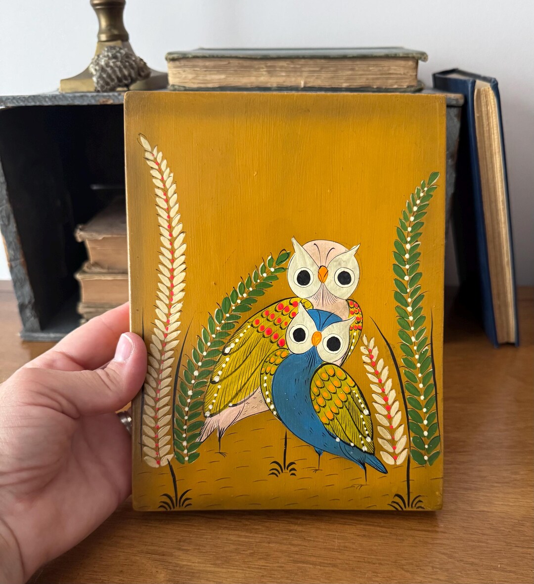 Vintage Mexican Folk Art Owl Painting, Retro Colors, 8" X 6", Wood ...