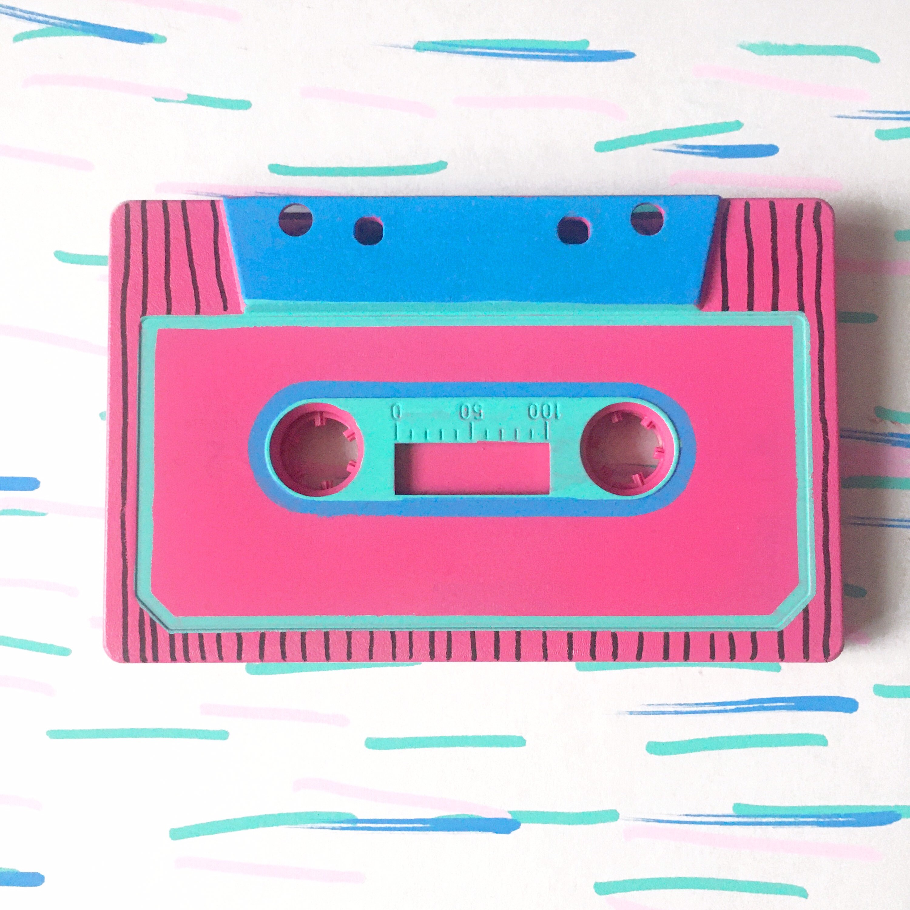 Fun 90s style confetti pattern hand painted on retro cassette tape ...