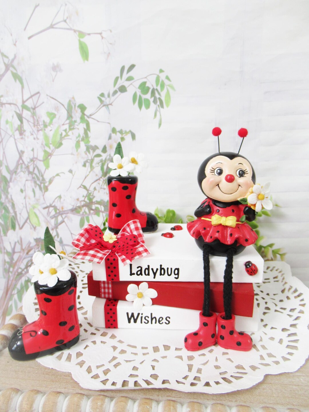 Ladybug Themed Mini Book Stack Pile / Spring / Summer / Rainboot ...