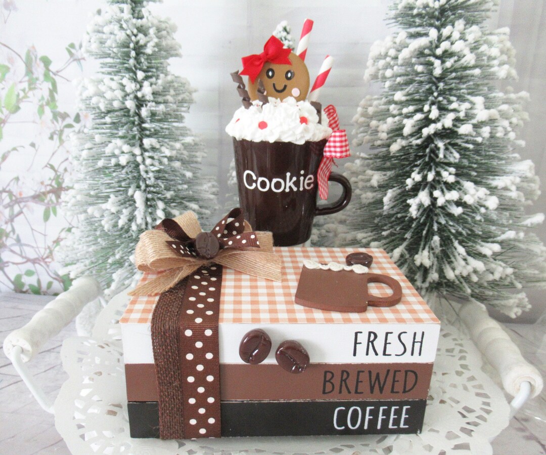 Coffee Theme Mini Book Stack / Mini Cookie Topper Mug / Faux Whip ...