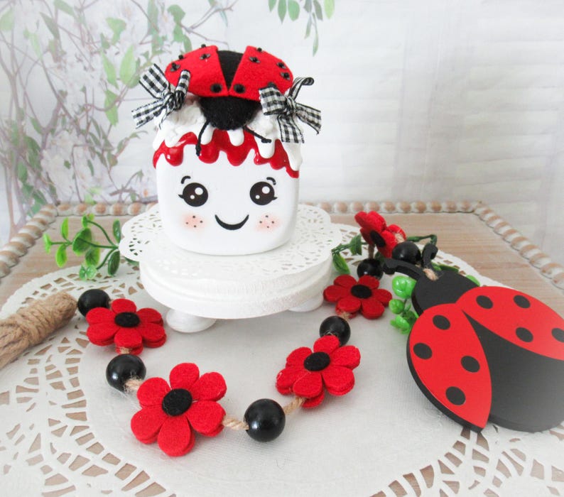 Ladybug Theme Tiered Tray Decor / Marshmallow Cutie / Lady Bug Wood ...