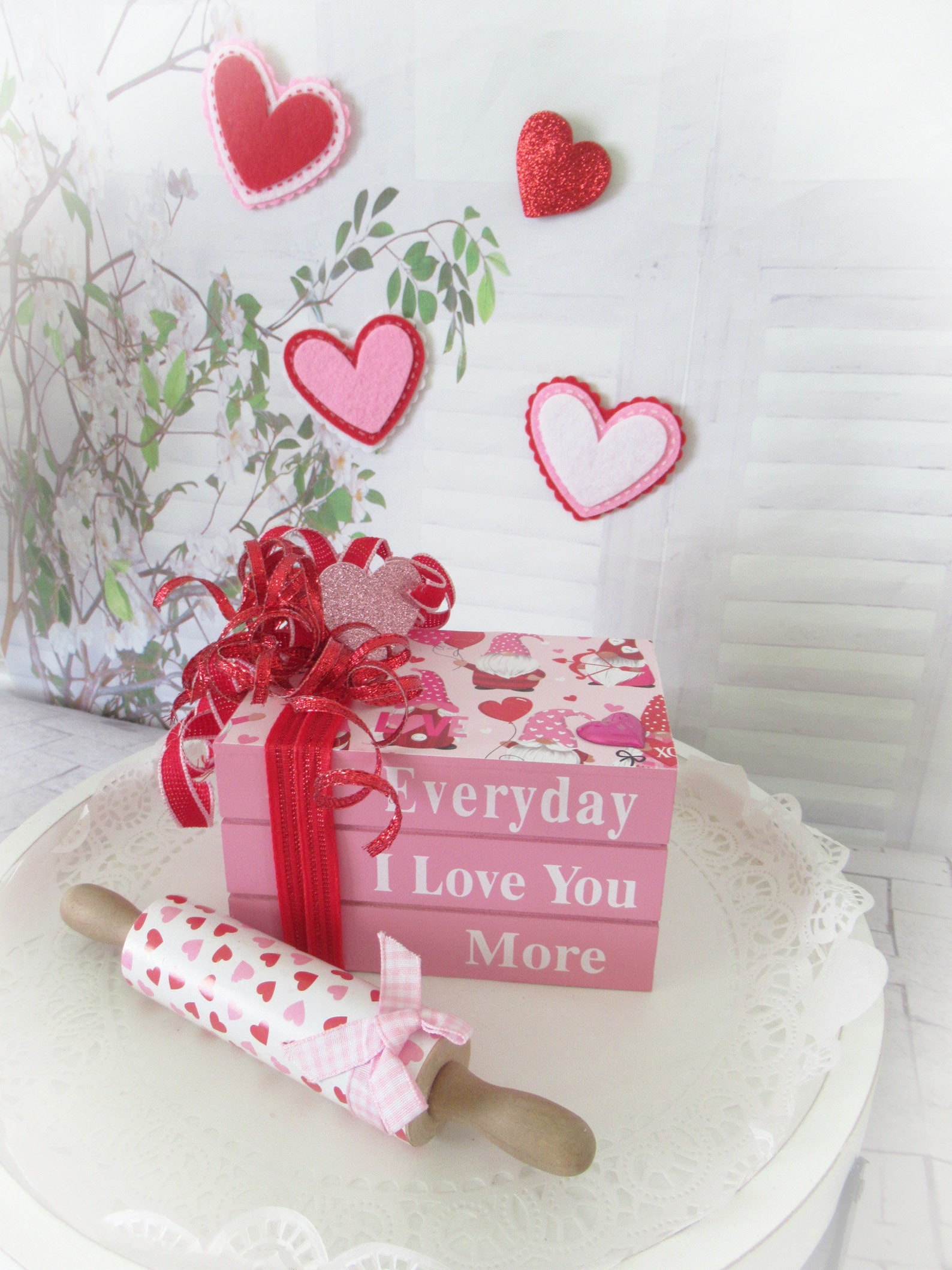Valentine Theme Mini Bookstack / Love / Hearts / Tiered Tray Decor ...