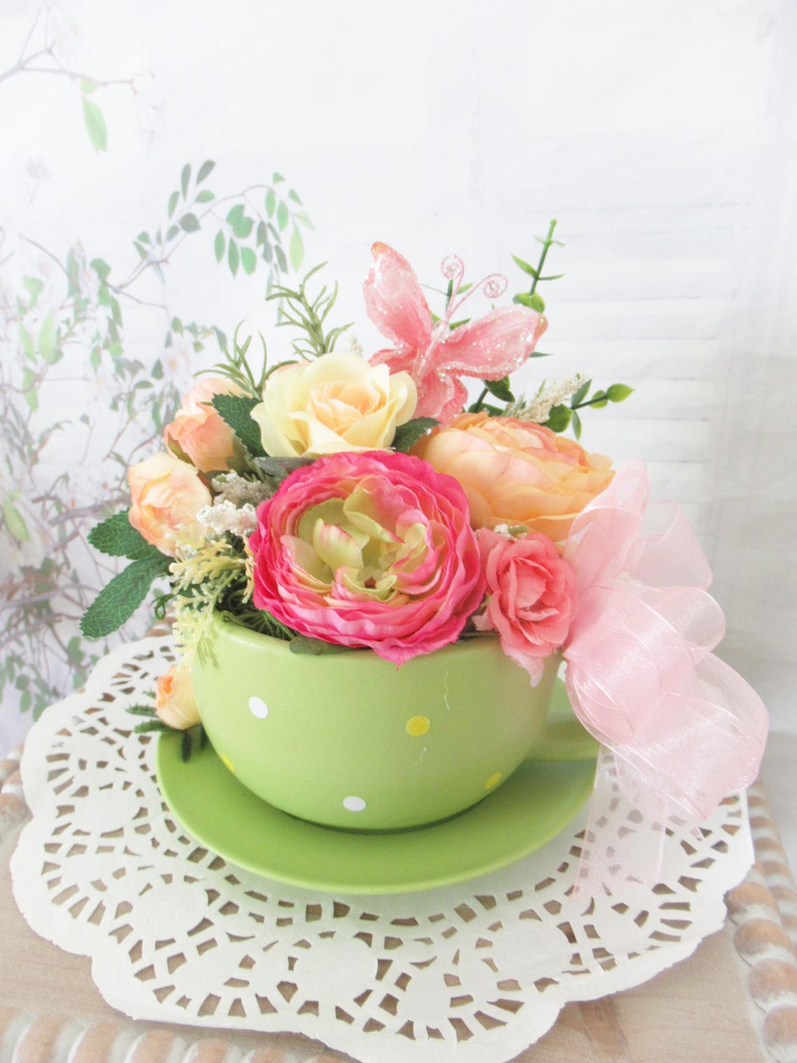 Teacup Arrangement / Floral Centerpiece / Spring Summer Decor / Flowers ...