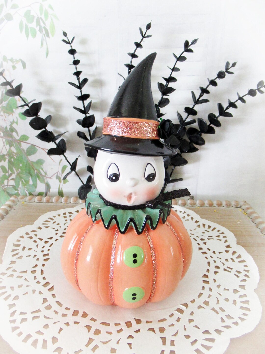 Pumpkin Belly Ghost With Witch Hat: Halloween Tiered Tray Decor - Etsy