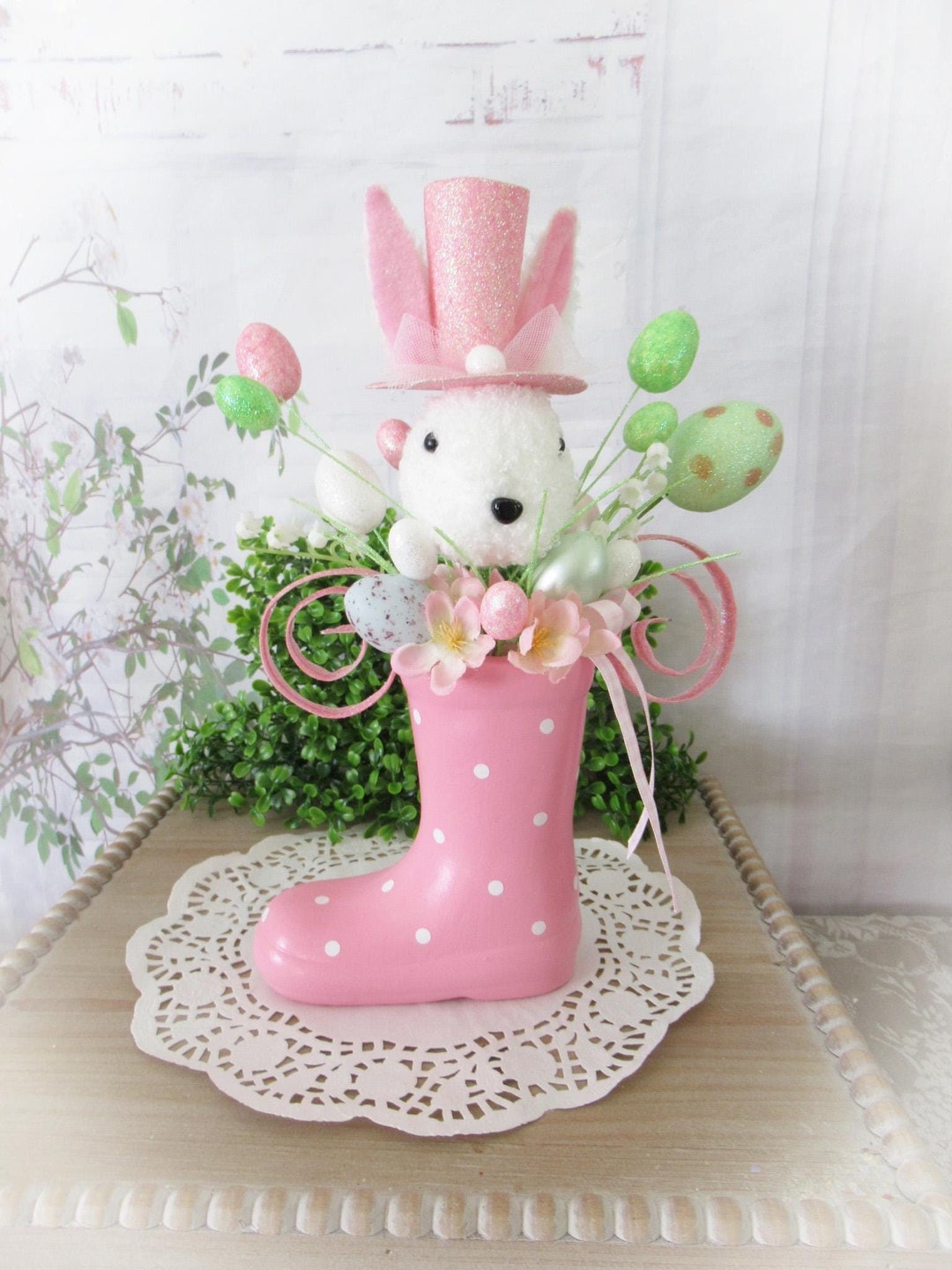 Rain Boot Spring Easter Themed Arrangement / Centerpiece / Fancy Bunny ...