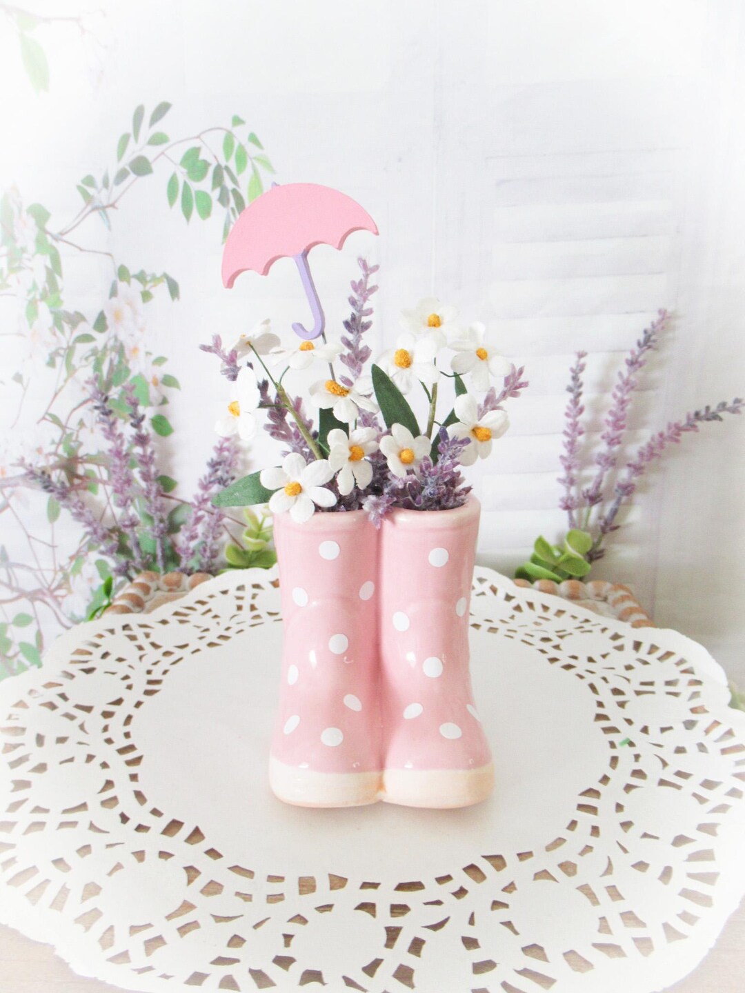 Mini Rain Boots Spring Easter Arrangement / Centerpiece / Flowers ...