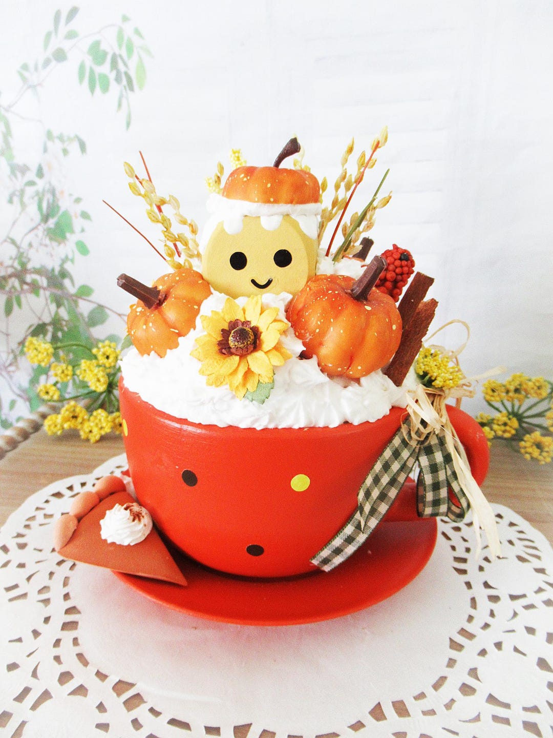 Autumn Teacup Centerpiece: Faux Whip, Sunflowers, Pumpkins ...