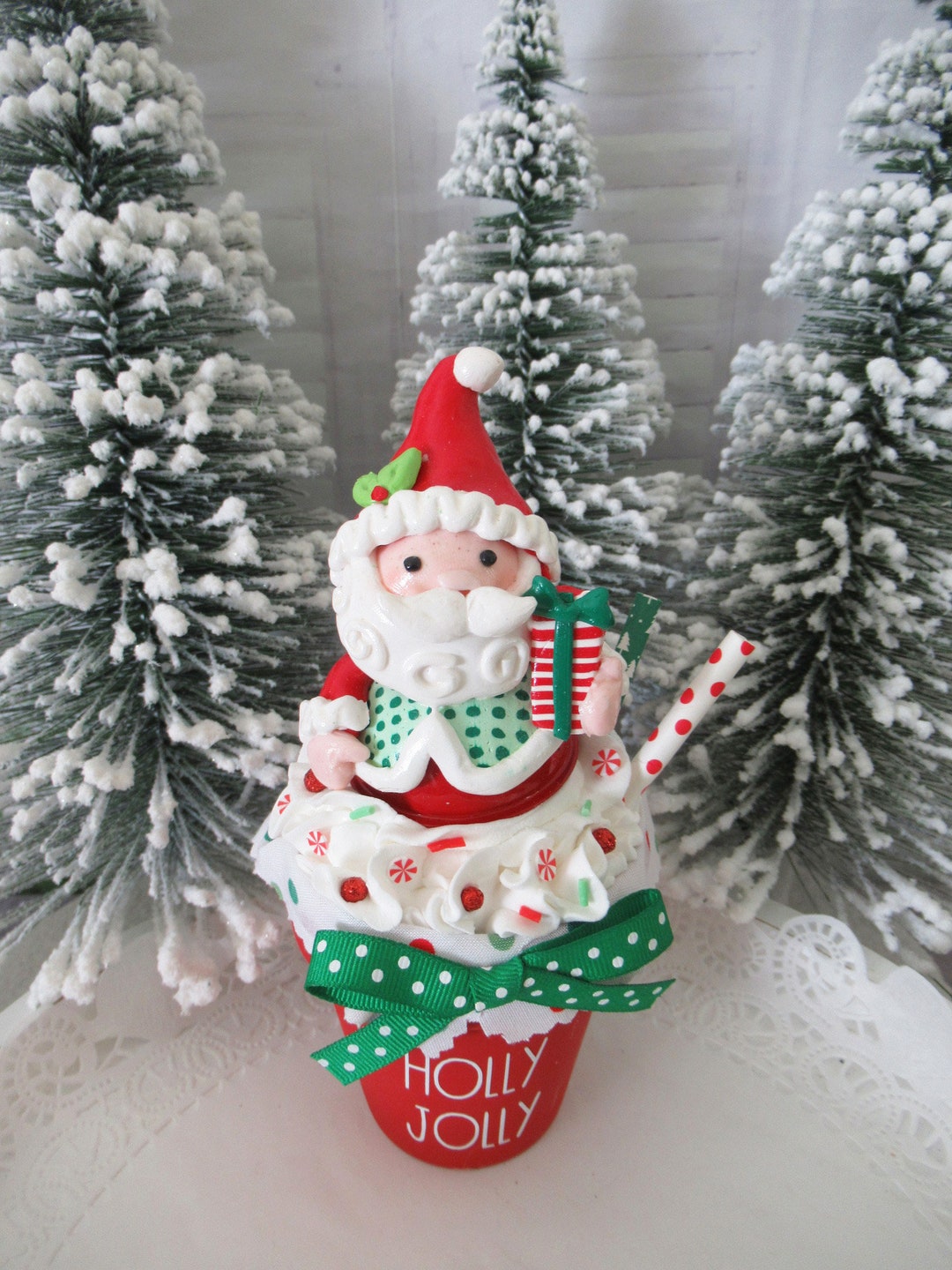 Santa Mini Pot Mug / Faux Whip / Attached Topper / Christmas / Jingle ...