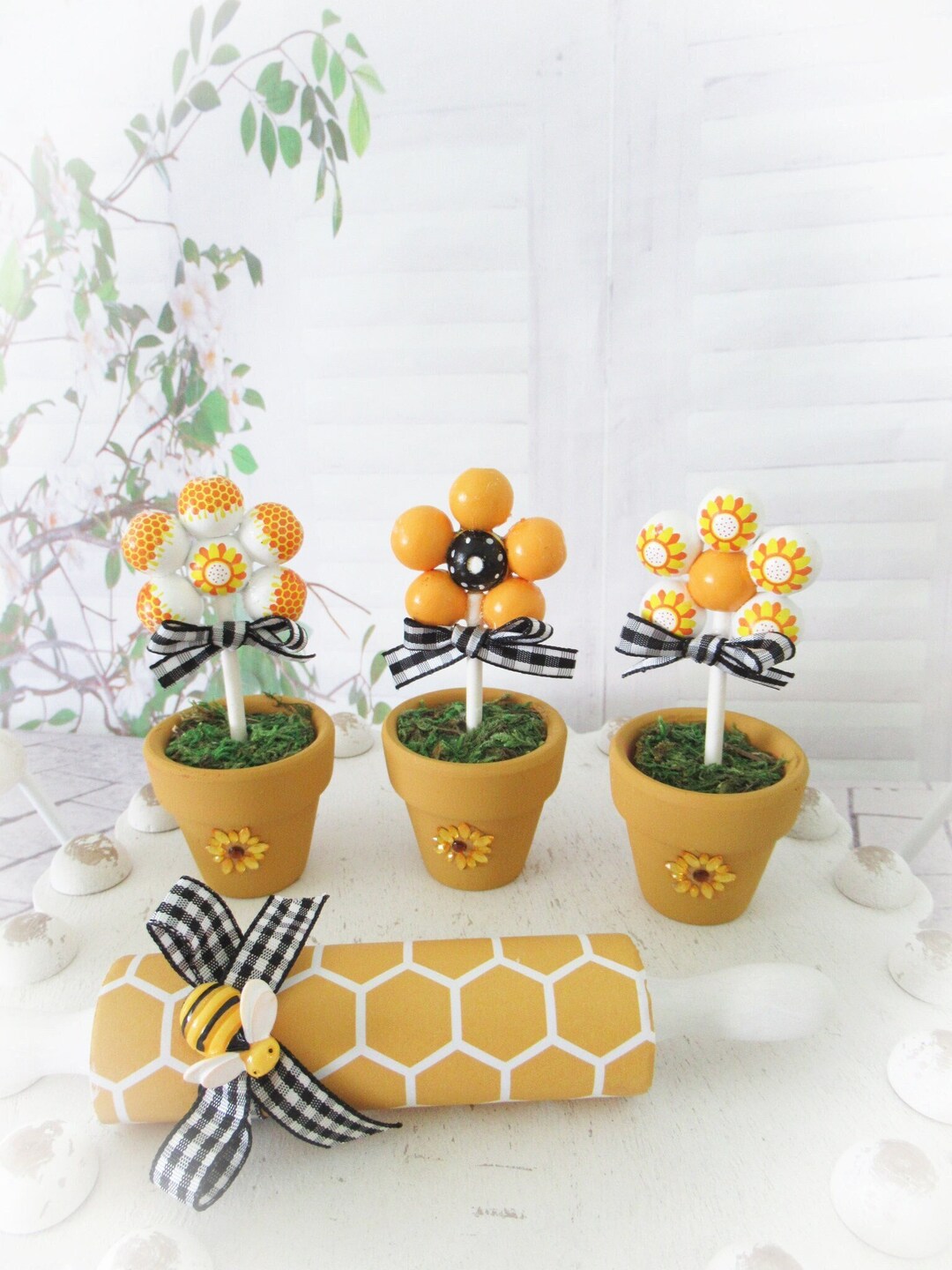 Bee Tiered Tray Decor: Mini Beaded Flower Pot or Rolling Pin - Etsy