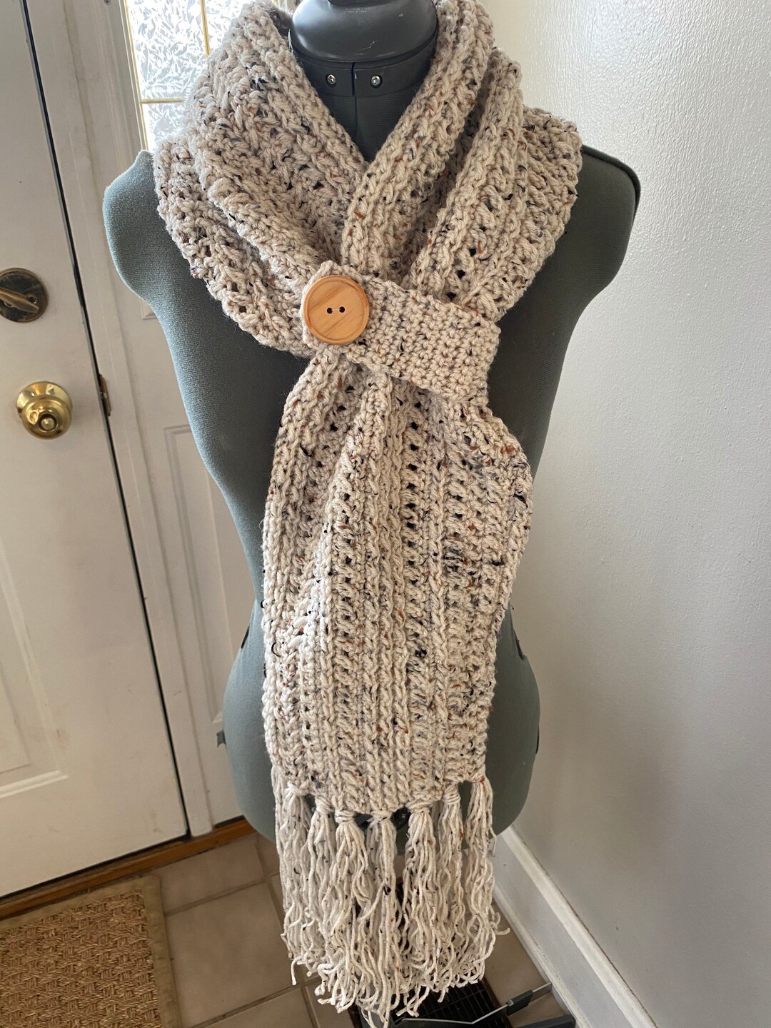 Button Fringe Scarf - Etsy