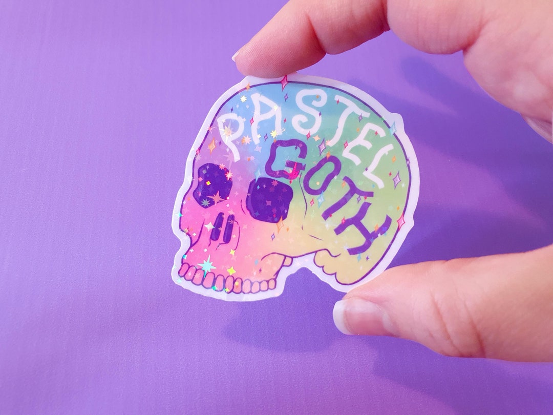 Pastel Goth Skull Holographic Sticker: Gifts for Goths - Etsy