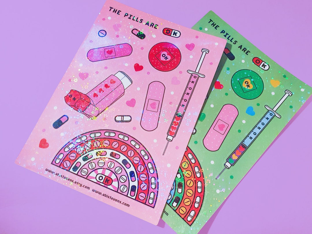 Pink Menhera Sticker Sheet, Menhera Kei, Pills Are OK Sticker Sheet ...
