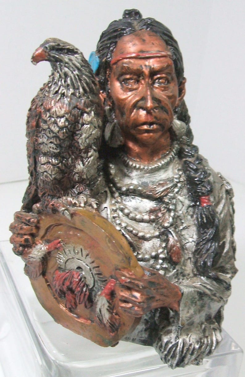 Vintage Old West Native American With Eagle Statue Frontier Limited ...