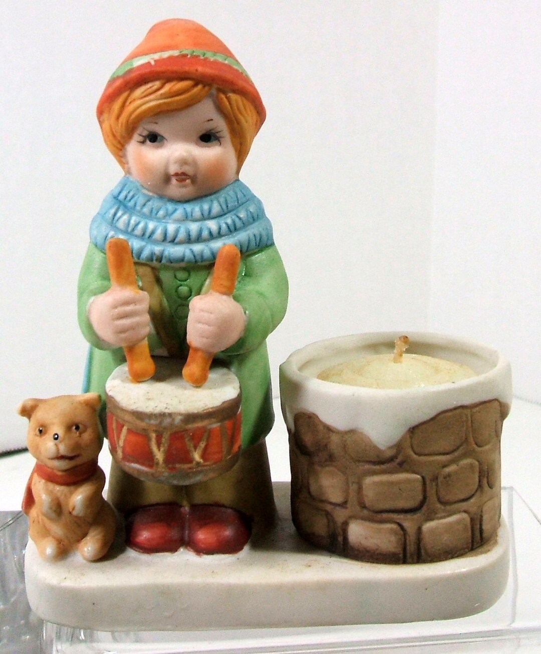 VTG Noel Little Drummer Boy W/ Dog Porcelain Bisque Tealight Candle ...