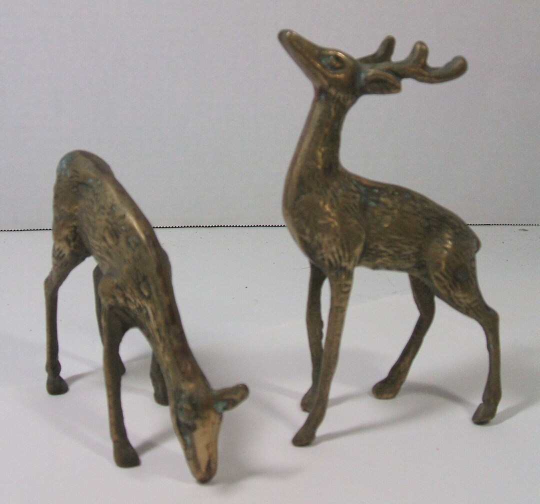 VTG Pair Solid Brass Deer Figurines 6 Inch Buck & Doe MCM Reindeer - Etsy