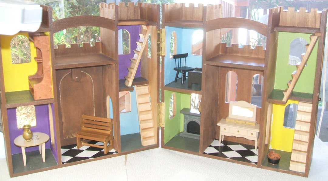 Wooden Castle Playhouse With Furniture 13" Tall 26" Full Open With ...