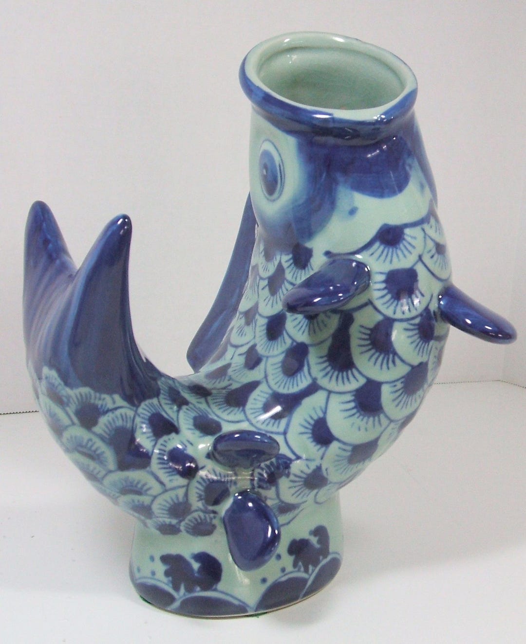 Vtg Koi Fish 10" Vase Chinese Blue Fine Porcelain Seymour Mann ...
