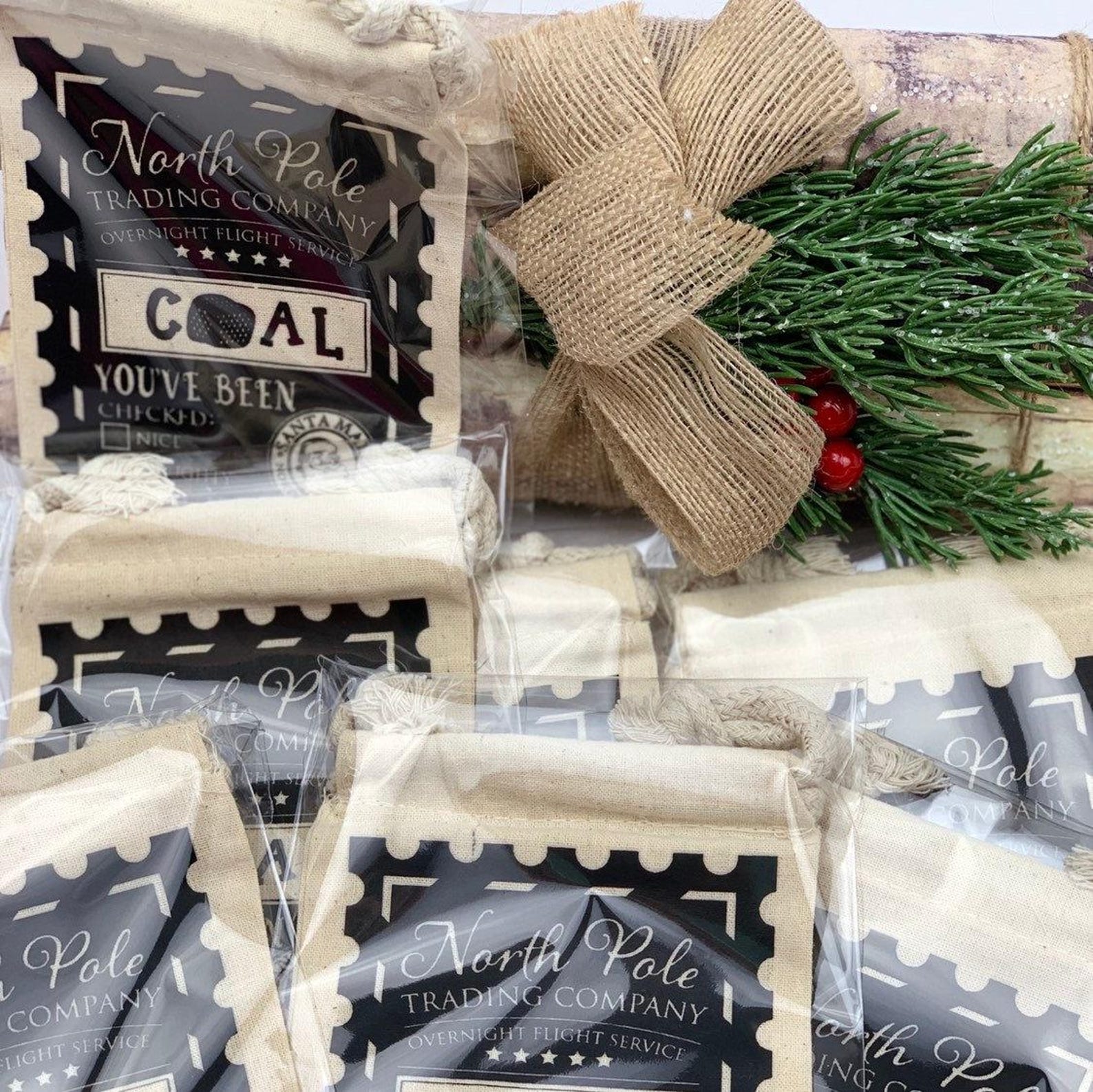 CHRISTMAS SANTA COAL Gift Bag, Lump of Coal, Naughty List, Stocking ...