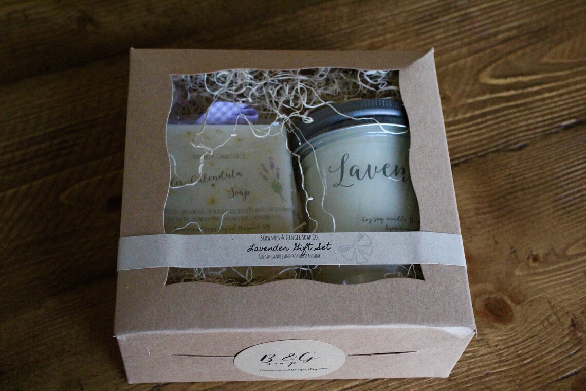 Lavender Gift Set: Soy Candle & Calendula Soap - Kraft Box - Etsy
