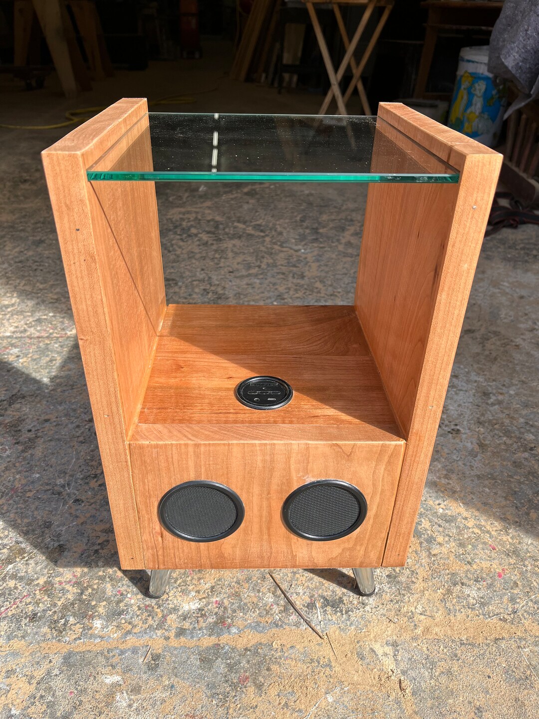 Cherrywood and Glass Bluetooth Speaker End Table - Etsy