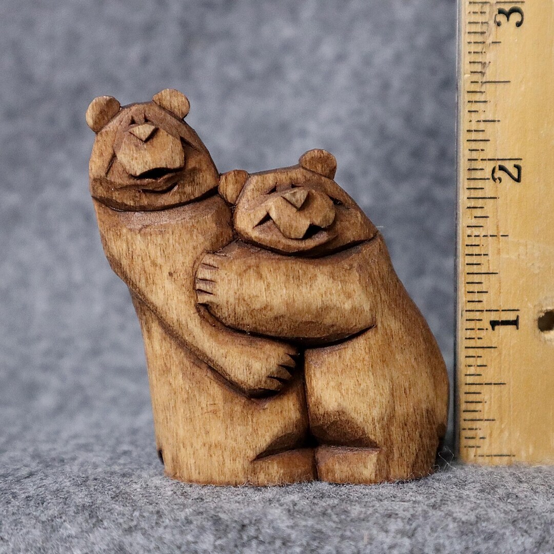 Original, Wood Bear Hugs, Miniature Sculptures Designed, Hand Carved by ...