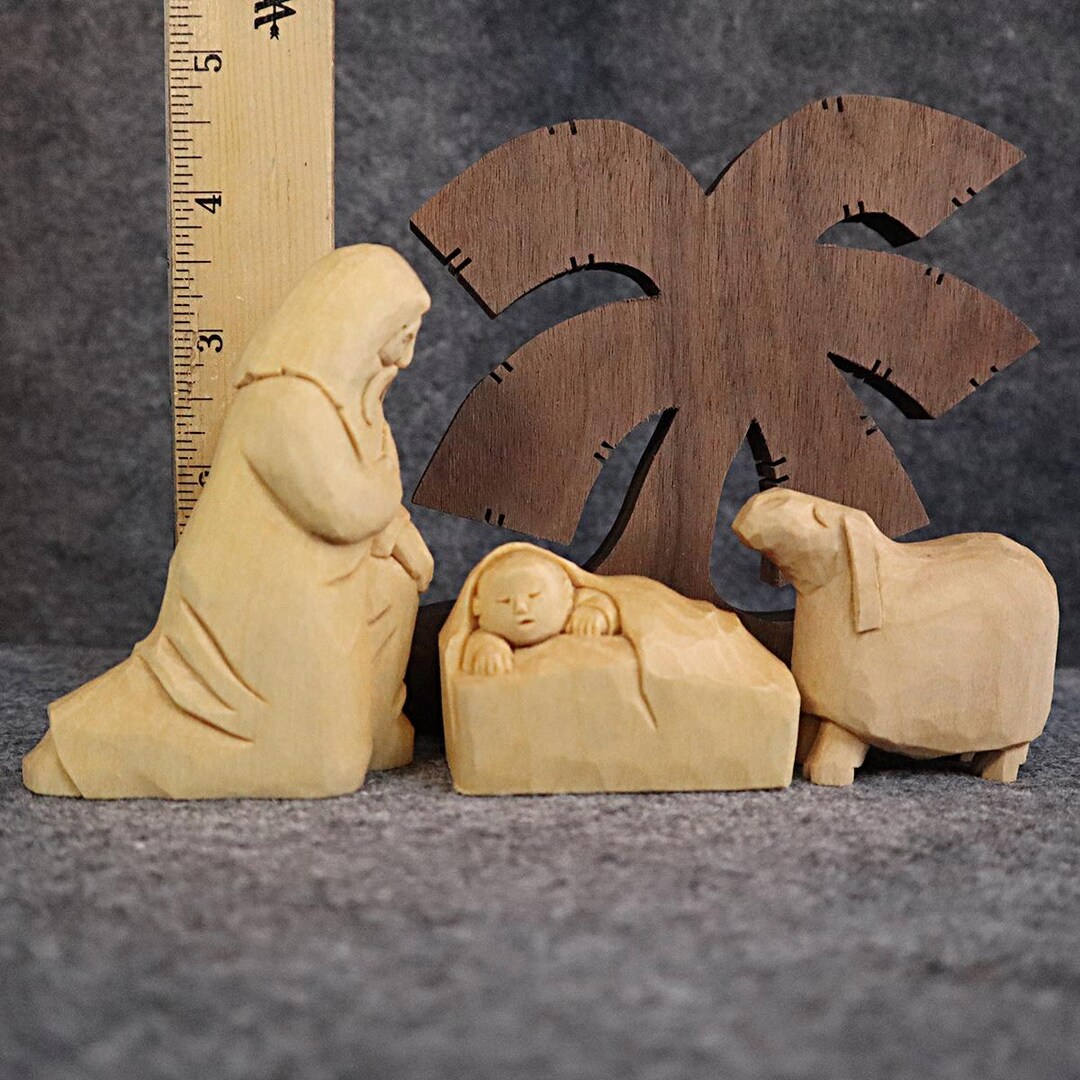 Wood Nativity Scene, Baby Jesus, Shepherd, Black Walnut Palm Tree - Etsy