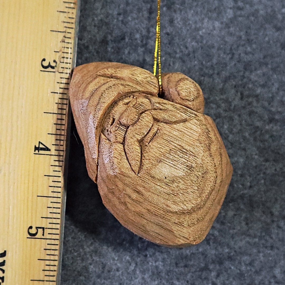 Wood Ornament, Hand Carved Wood Santa Noggin, Artist Christine Coffman ...