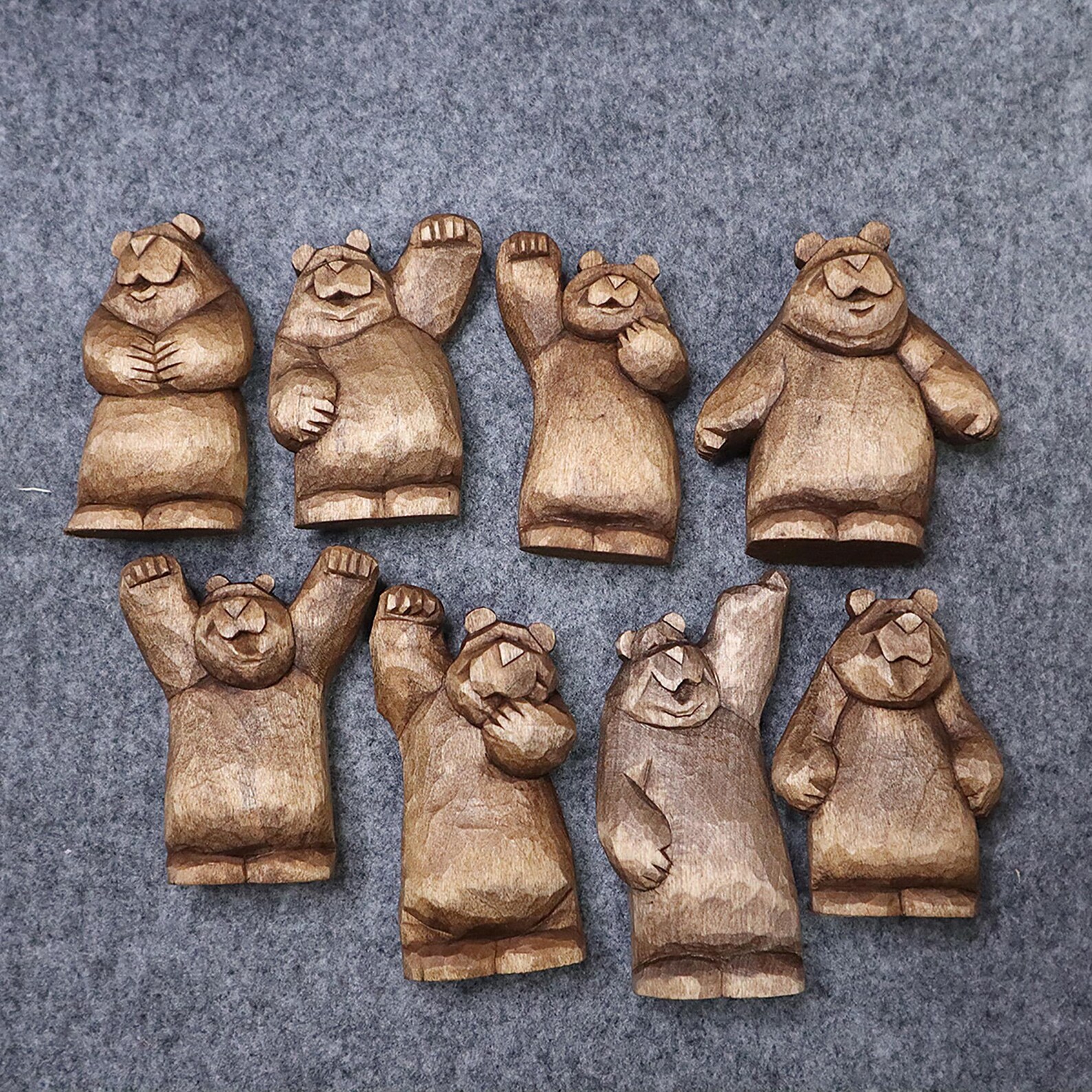 Original, Artist Carved Wood Bears, Miniature Sculptures Designed, Hand ...