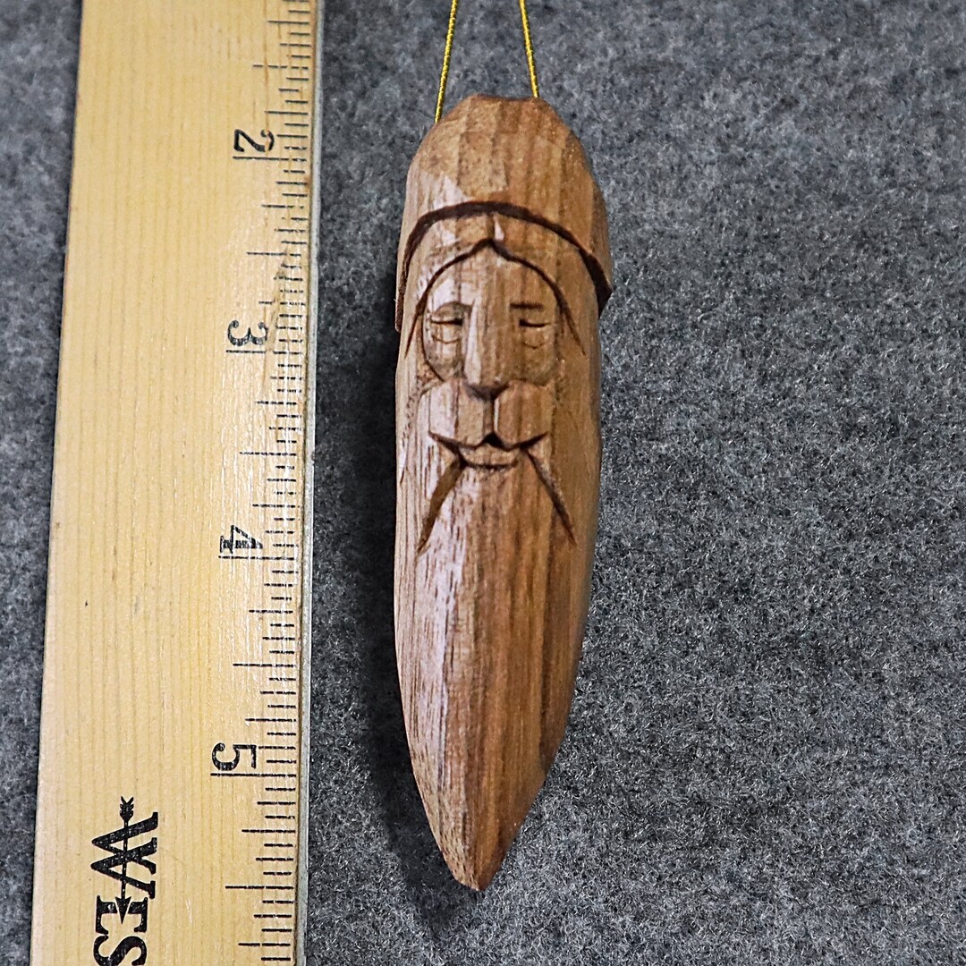 Wood Ornament, Hand Carved Wood Santa Noggin, Artist Christine Coffman ...