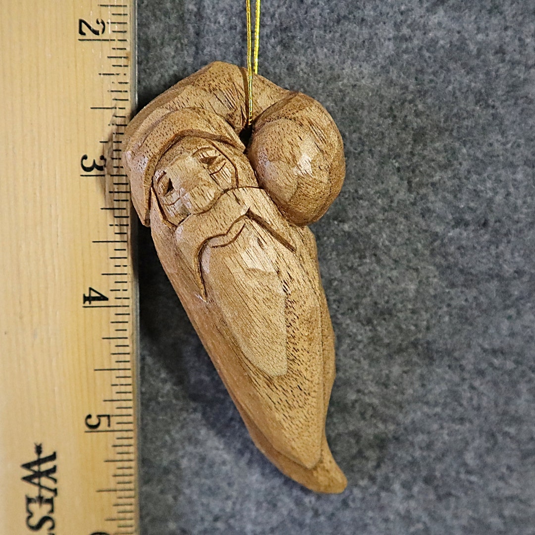 Wood Ornament, Hand Carved Wood Santa Noggin, Artist Christine Coffman ...