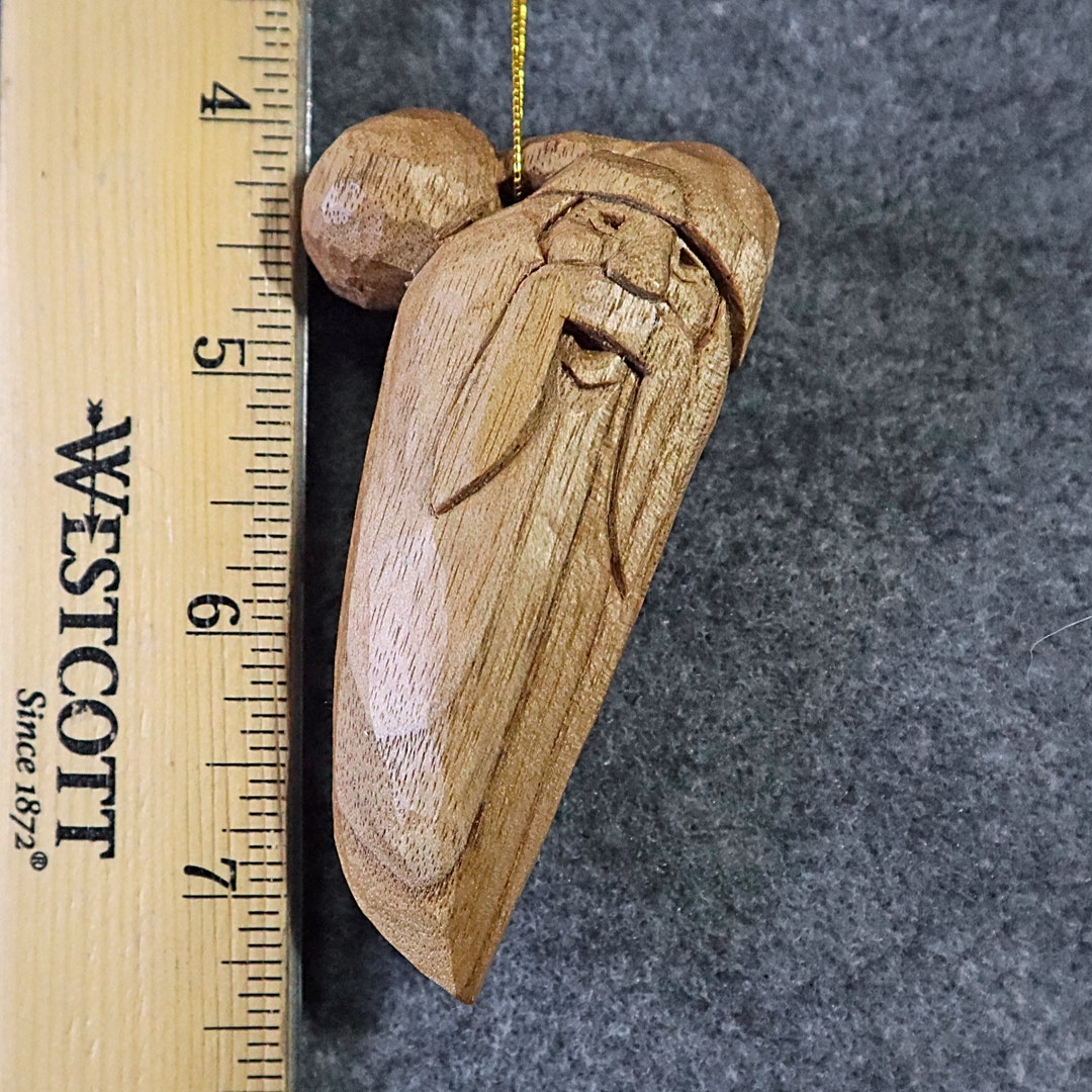 Wood Ornament, Hand Carved Wood Santa Noggin, Artist Christine Coffman ...