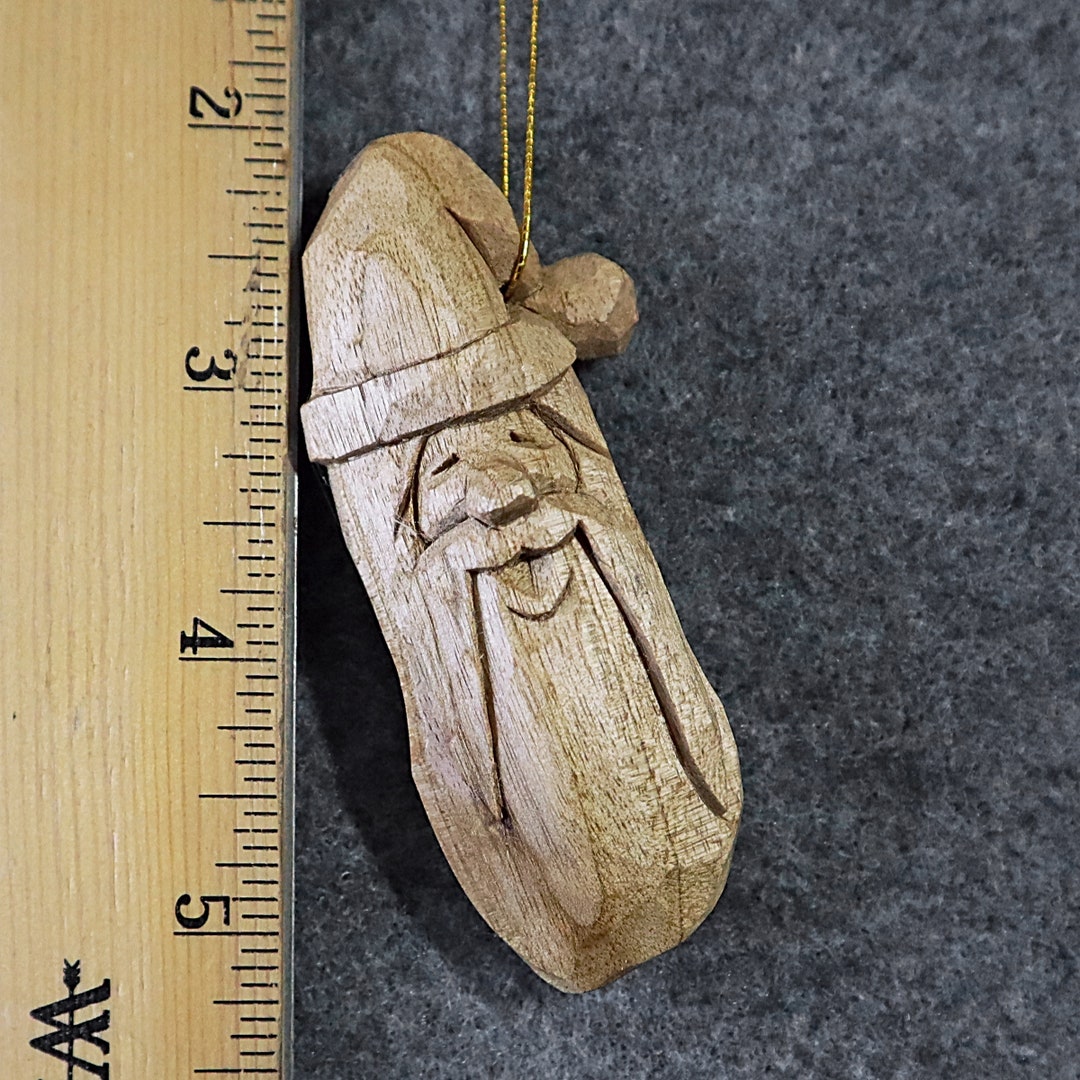 Wood Ornament, Hand Carved Wood Santa Noggin, Artist Christine Coffman ...