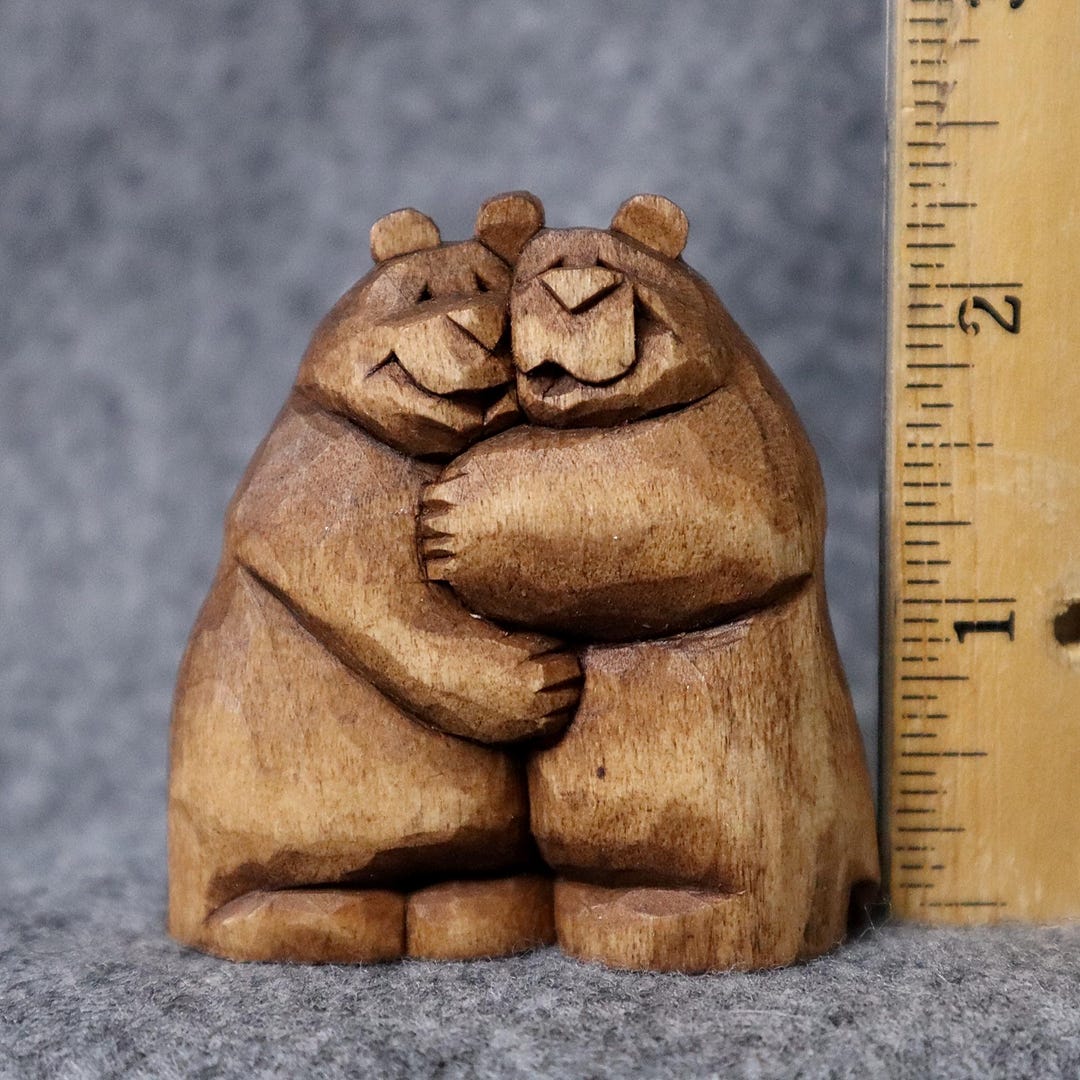 Original, Wood Bear Hugs, Miniature Sculptures Designed, Hand Carved by ...