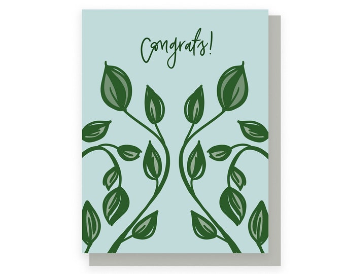 Congratulations Card Congrats With Trellis Leaves Celebration Card ...