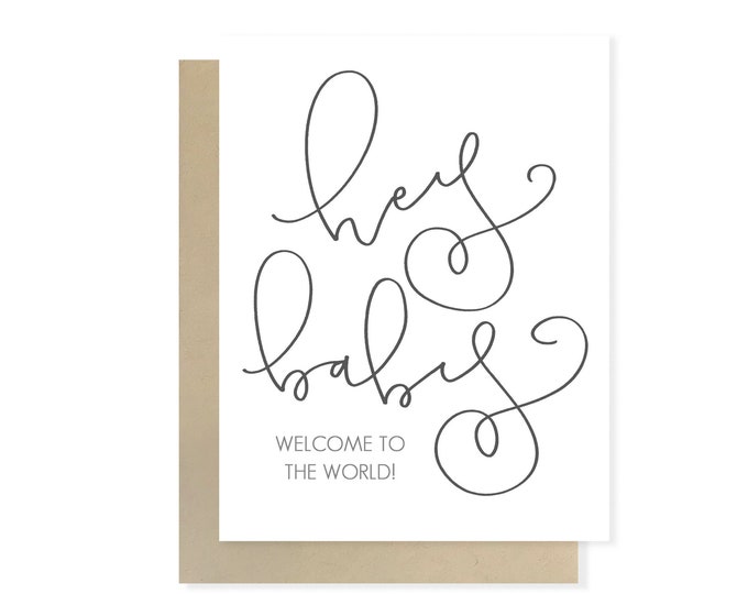 Baby Card Hey Baby, Welcome to the World Gray Baby Card, Gender Neutral ...