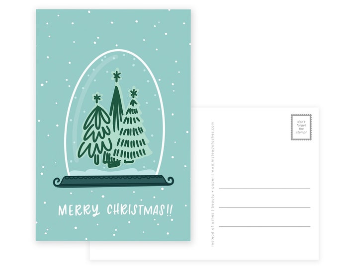 Set of Postcards Merry Christmas Snow Globe Happy Holidays Winter Scene ...