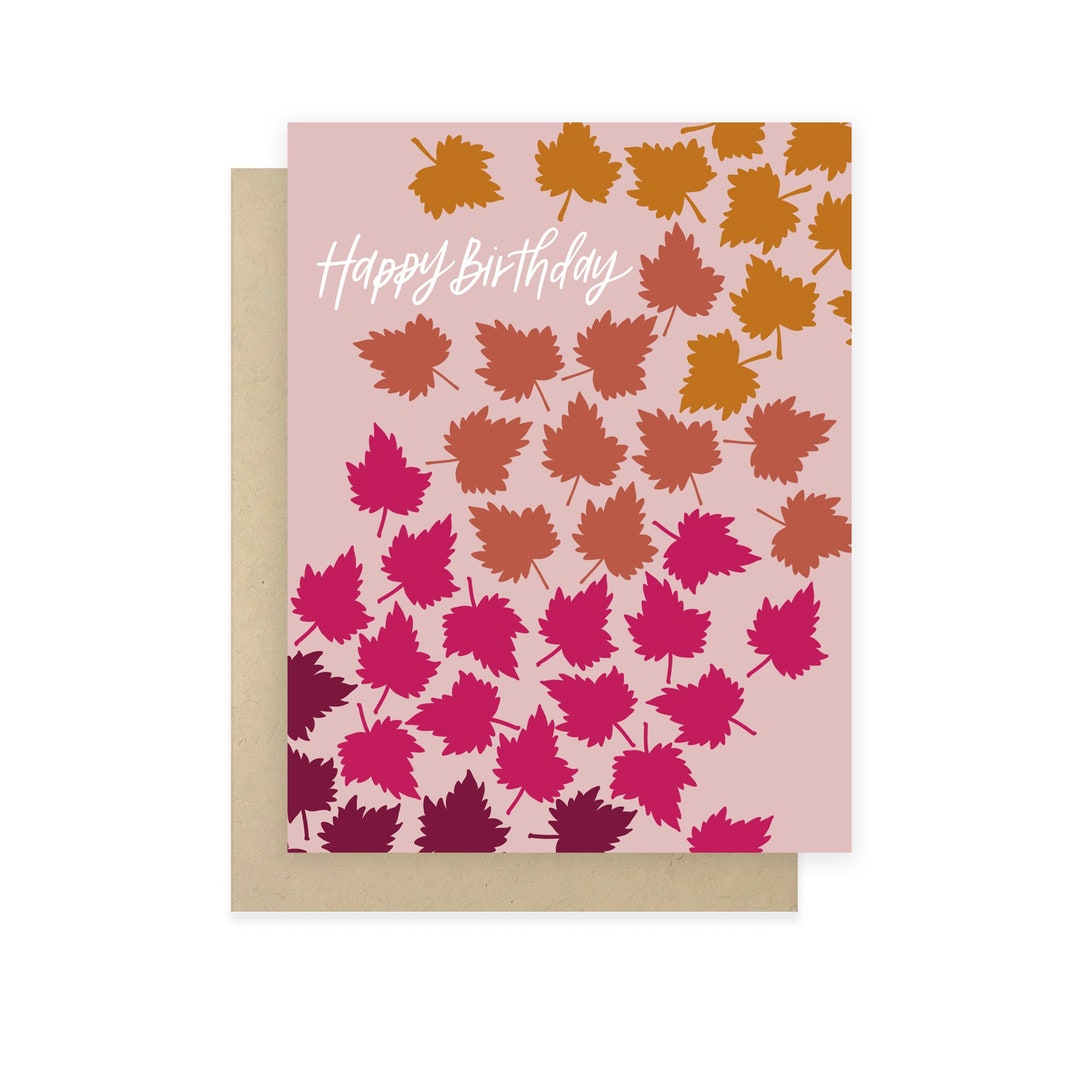 Card Happy Birthday Pink Fall Leaves Autumn Leaves, Fall Weather ...
