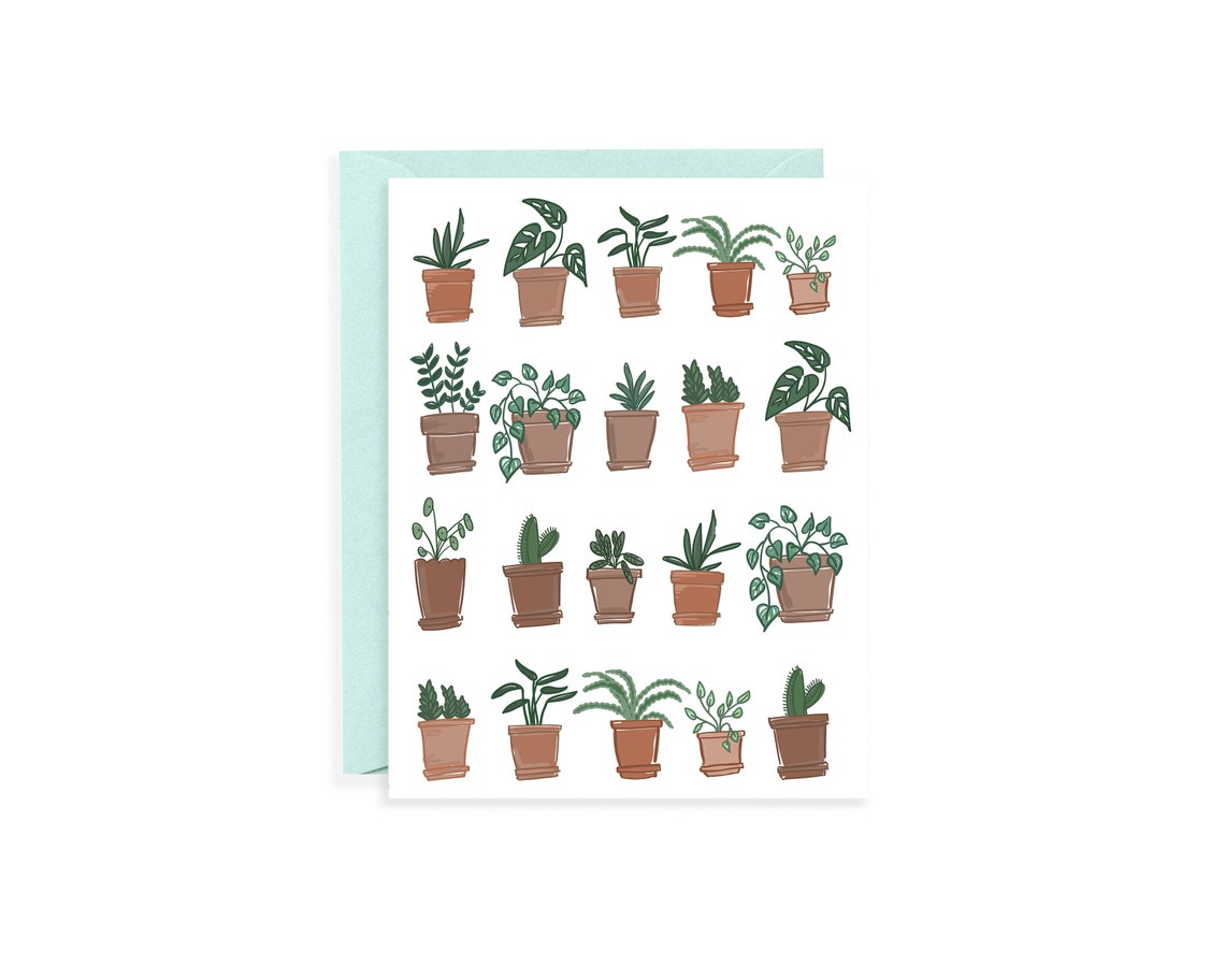 Potted Houseplants Greeting Card All Occasion Stationery | Etsy