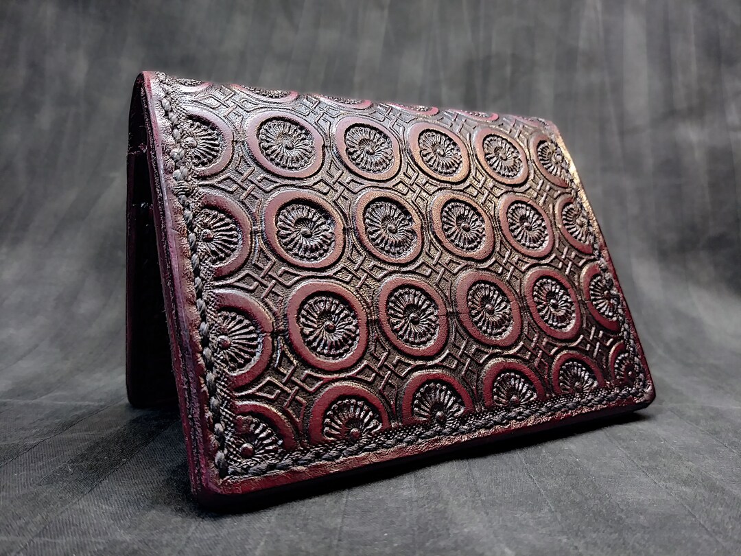 Handmade Leather Card Wallet With Tooled Knotwork and Burst Pattern - Etsy