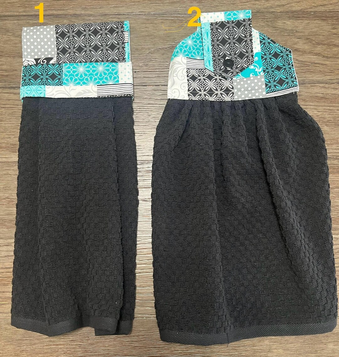 Teal & Black Patch Work Top and Hanging Kitchen Towels, Hanging Towels ...