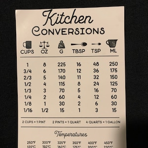 Magnetic Kitchen Conversion Chart - Etsy