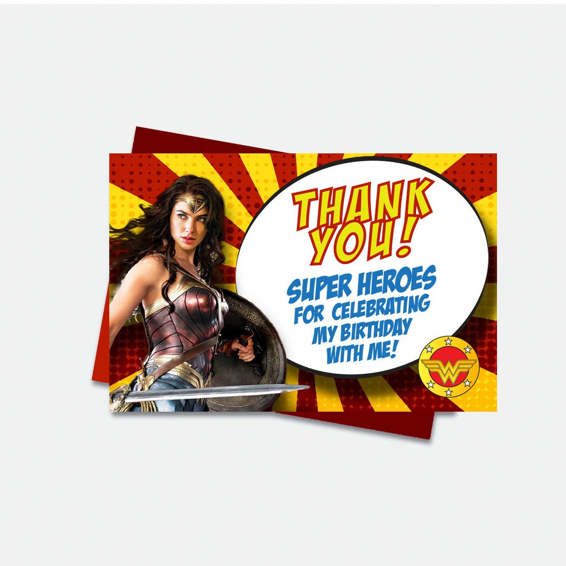 Wonder Woman Birthday Thank You Card - Wonder Woman Thank You - Wonder ...