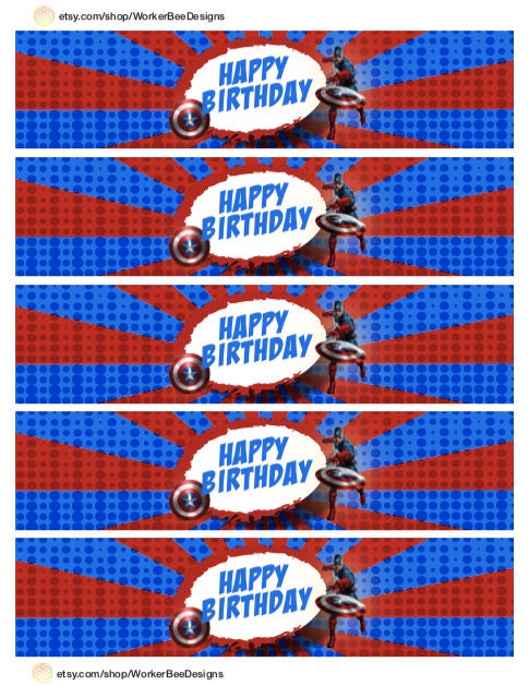 Captain America Labels - Captain America Birthday Labels - Water Bottle ...