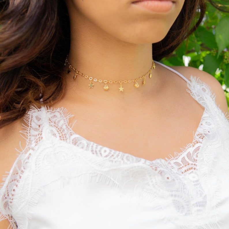 Gold Seashell & Star Choker Gold Shell Necklace Beach | Etsy